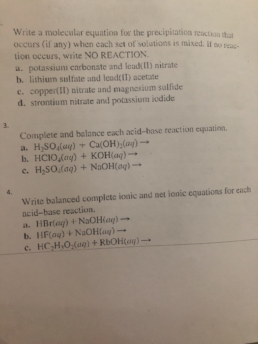 Solved Write a molecular equation for the precipitation | Chegg.com