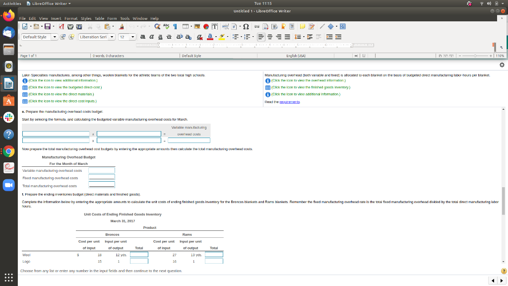 Solved Activities LibreOffice Writer Tue 11:12 Untitled 1 - | Chegg.com