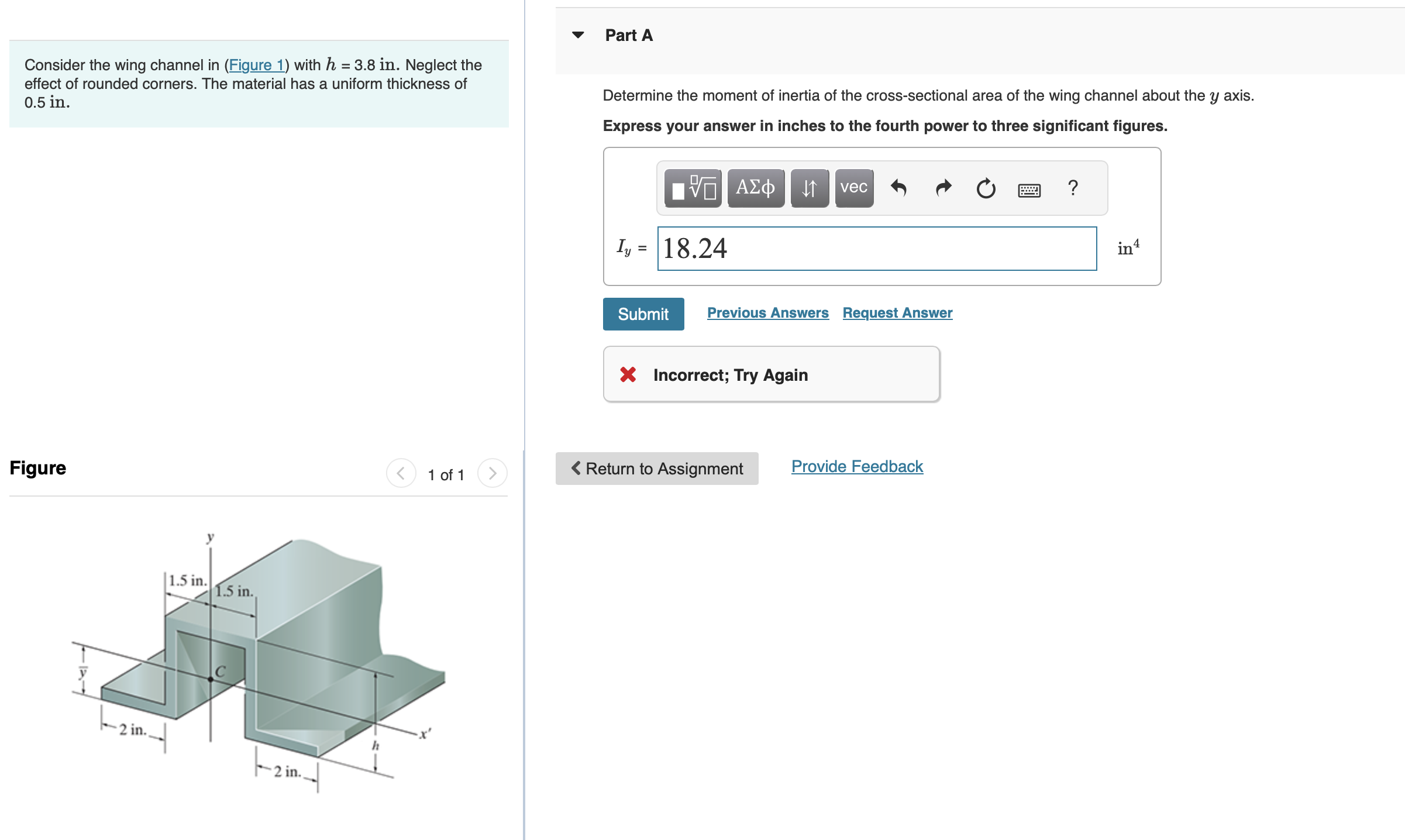 Solved Consider the wing channel in (Figure 1) with h=2.4in. | Chegg.com