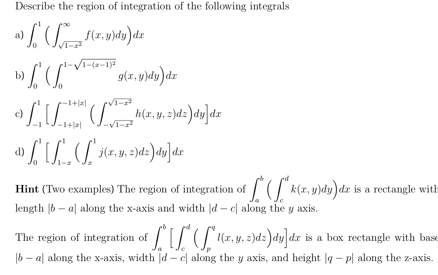 Solved Describe the region of integration of the following | Chegg.com