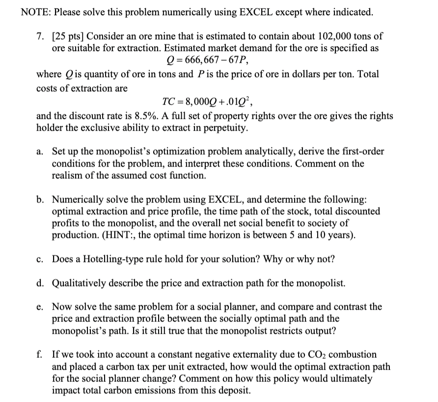 Solved OTE: Please solve this problem numerically using | Chegg.com