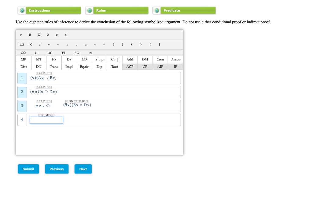 Solved Instructions Rules Predicate Use the eighteen rules | Chegg.com