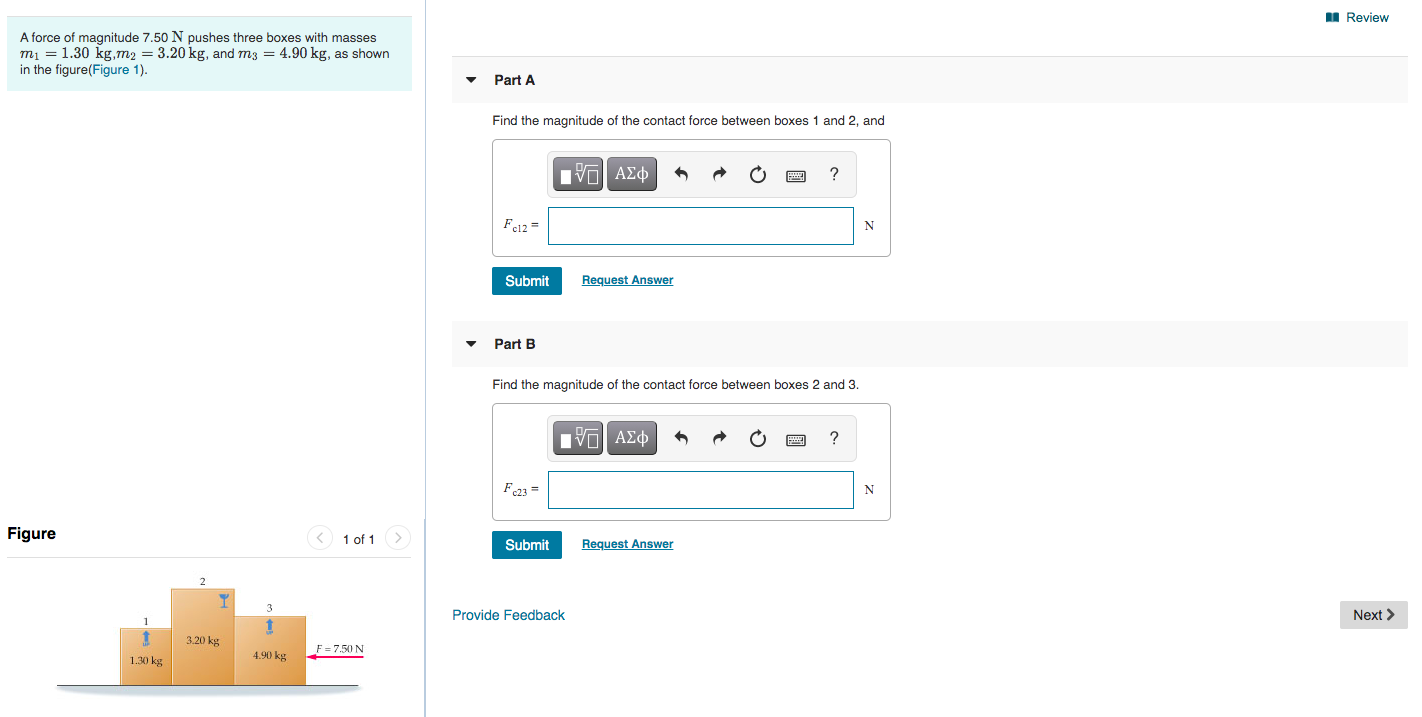 Solved In Review Review A force of magnitude 7.50 N pushes | Chegg.com