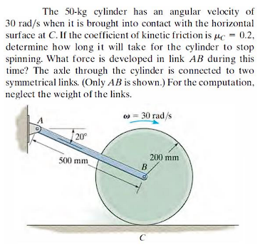 Solved The 50−kg cylinder has an angular velocity of 30rad/s | Chegg.com