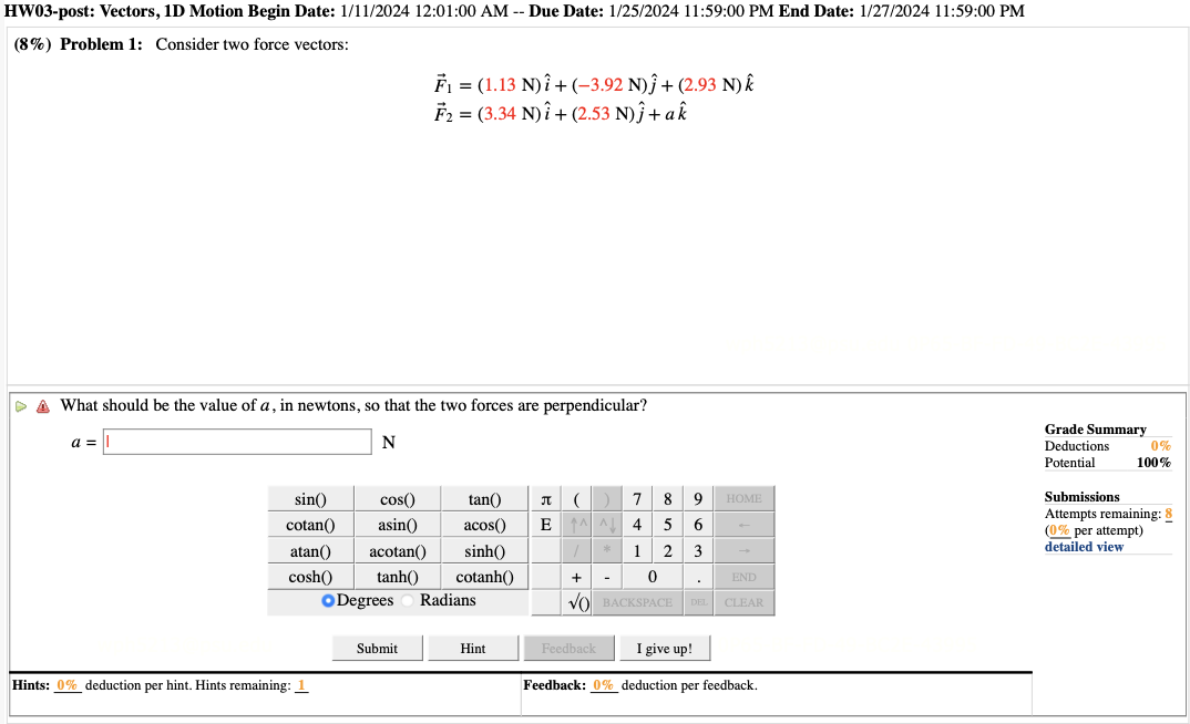 Solved HW03-post: Vectors, 1D Motion Begin Date: | Chegg.com