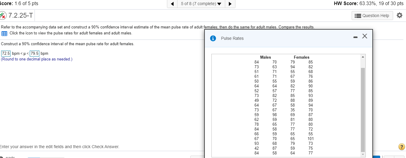 Solved Score: 1.6 of 5 pts 5 of 8 (7 complete) HW Score: | Chegg.com
