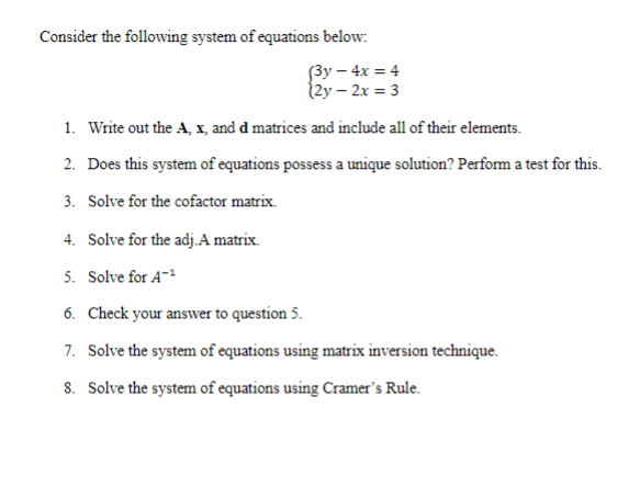 Solved Consider the following system of equations below: | Chegg.com