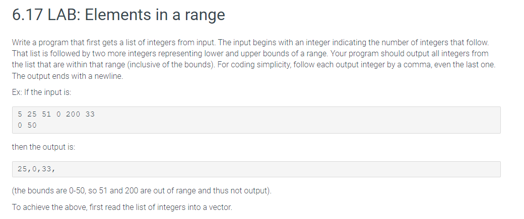 Solved 0. I / LAB: Elements in a range Write a program that | Chegg.com