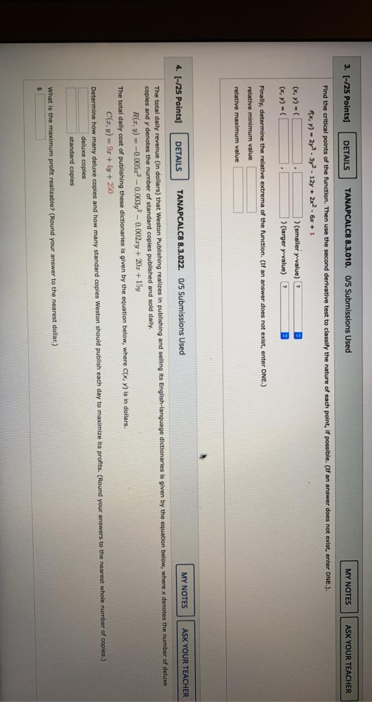 Solved 3. (-/25 Points) DETAILS TANAPCALC8 8.3.010.0/5 | Chegg.com