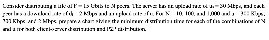 Solved Consider distributing a file of F=15Gbits to N peers. | Chegg.com