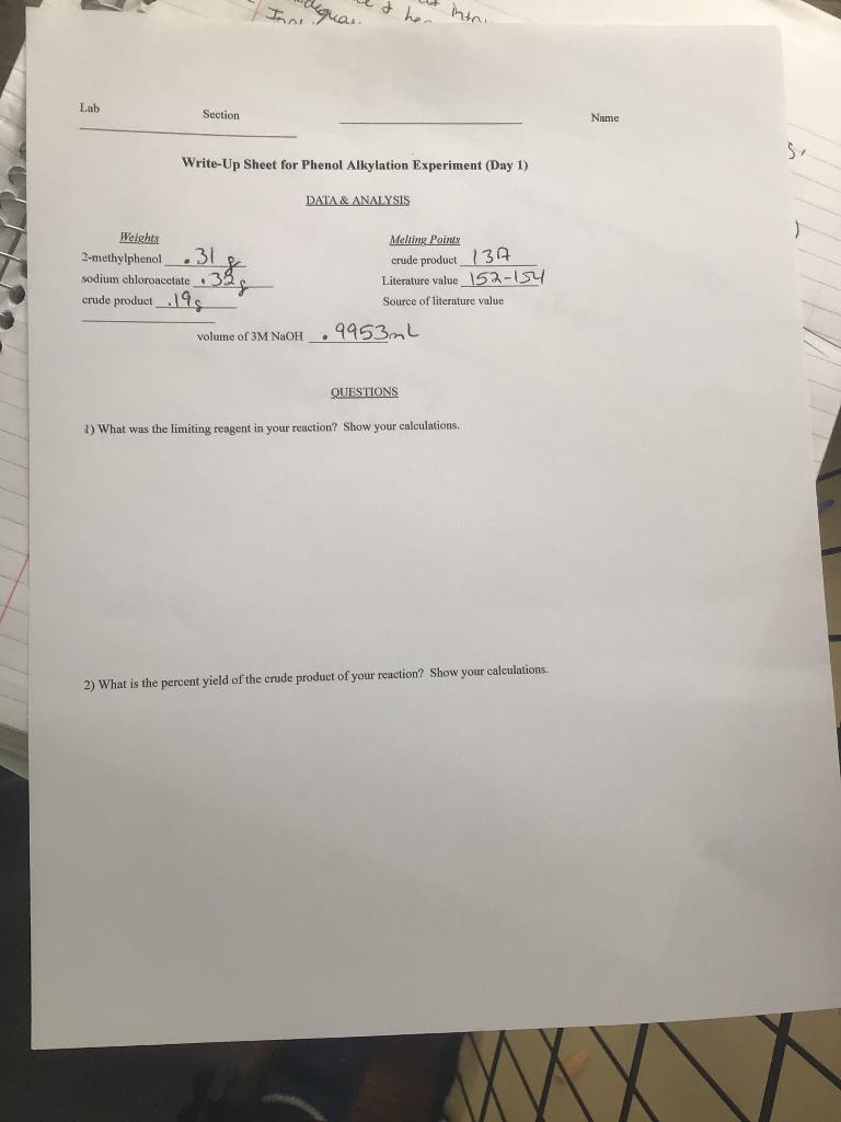 Solved dequan a hen htni Lab Section Name 5 Write-Up Sheet | Chegg.com