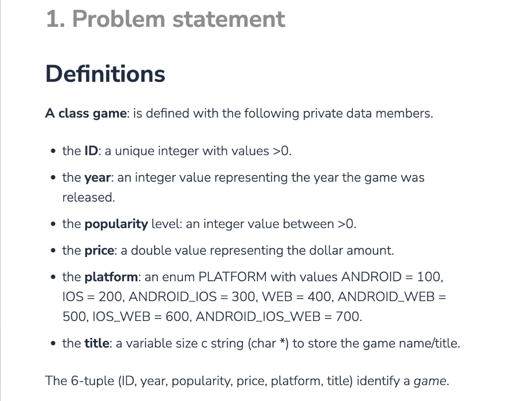 Solved 1. Problem statement Definitions A class game: is | Chegg.com