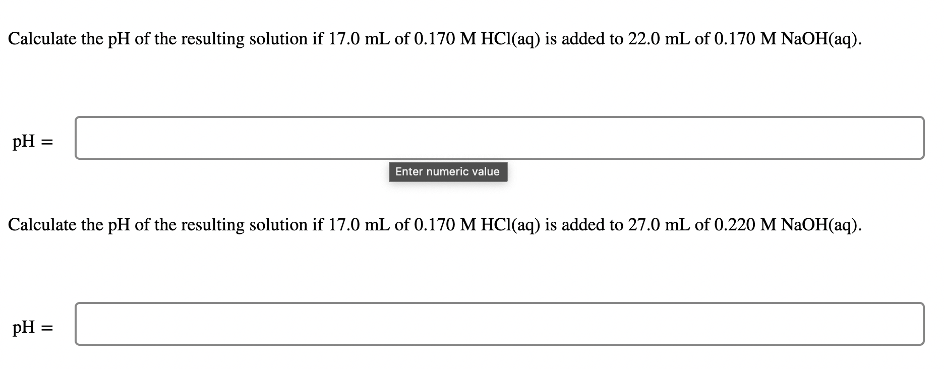 Solved Calculate the pH of the resulting solution if 17.0 mL | Chegg.com