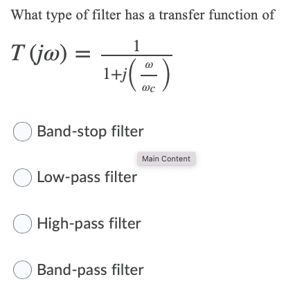 Solved What type of filter has a transfer function of 1 T | Chegg.com
