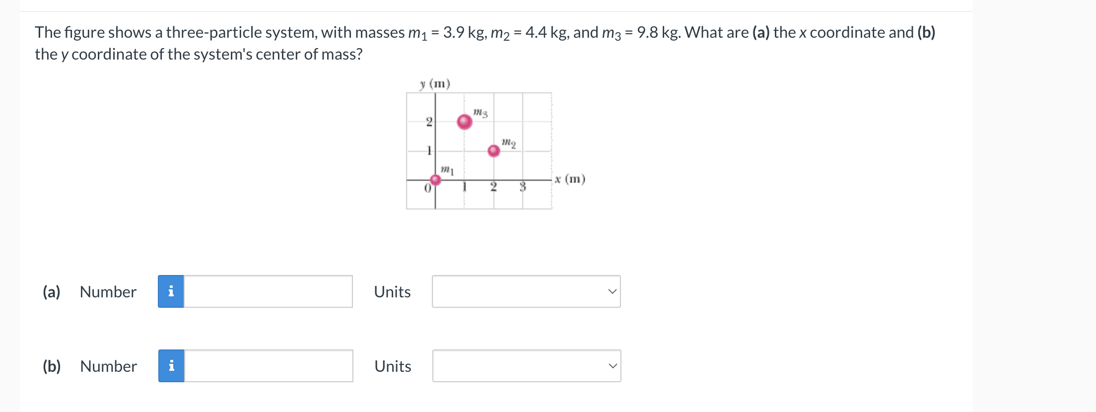 Solved The figure shows a three-particle system, with masses | Chegg.com