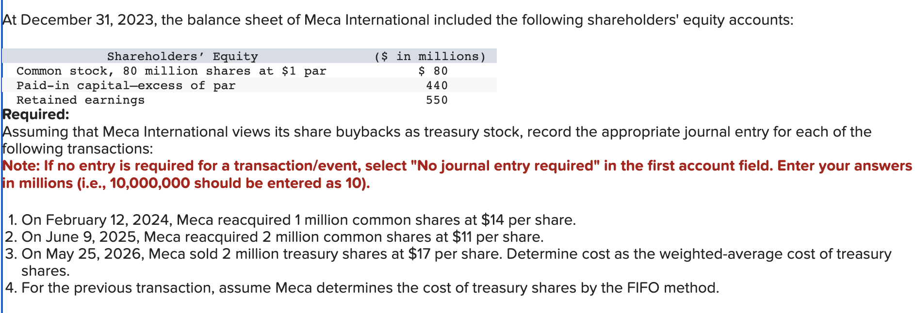 Solved Assuming that Meca International views its share | Chegg.com