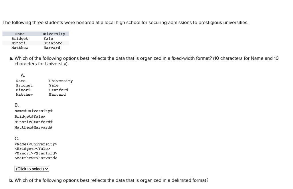 Solved -he following three students were honored at a local | Chegg.com