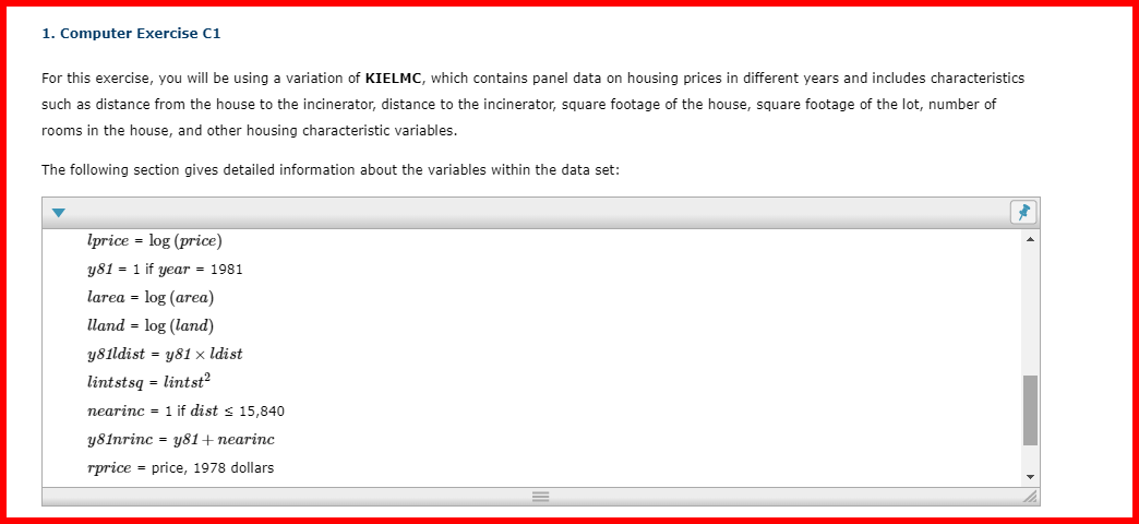 Solved 1. Computer Exercise C1 For this exercise, you will | Chegg.com