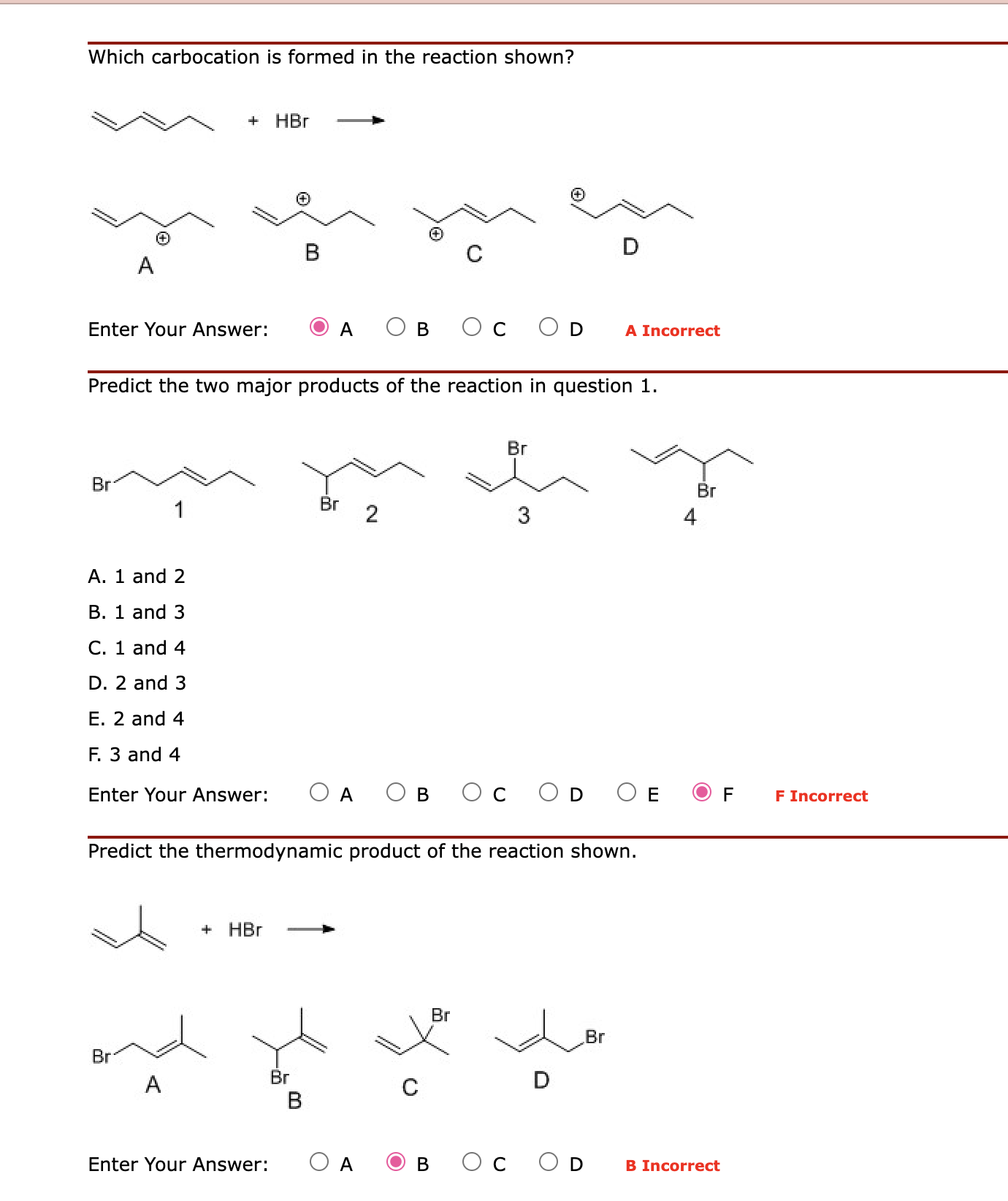 Solved Which carbocation is formed in the reaction | Chegg.com