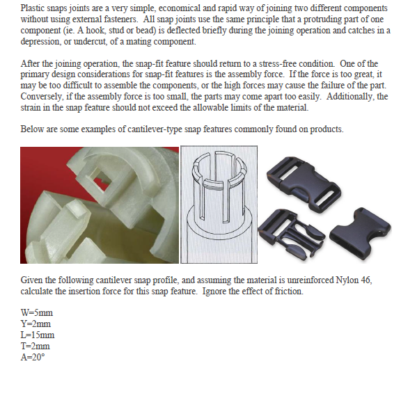 Plastic snaps joints are a very simple, economical | Chegg.com