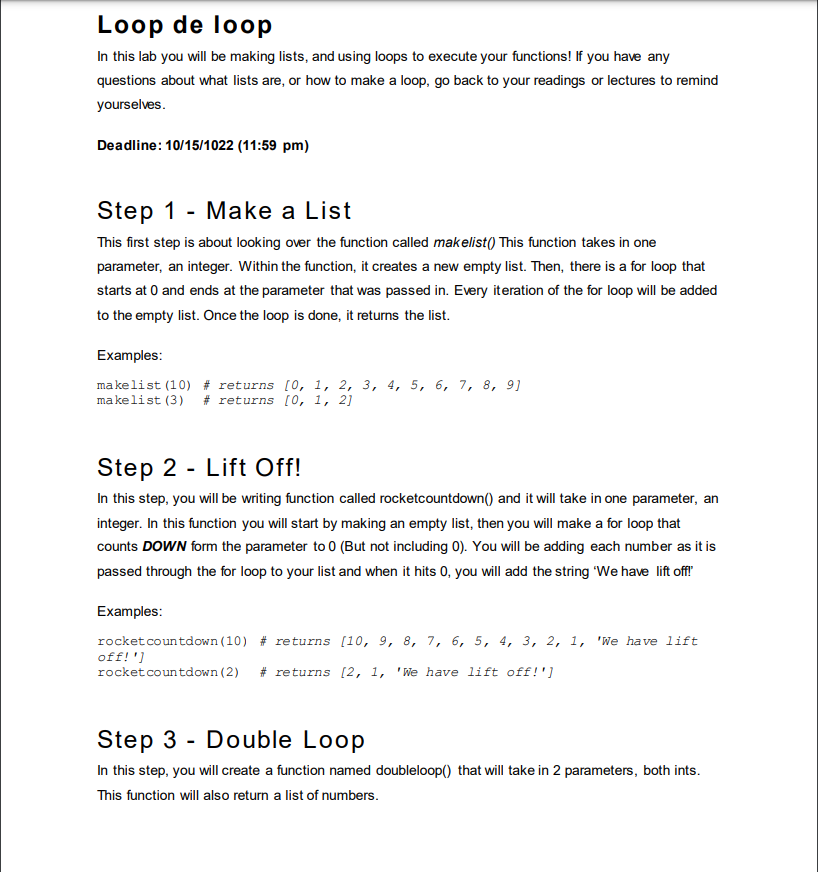 Solved Loop De Loop In This Lab You Will Be Making Lists 