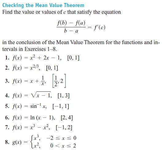 Solved Find the value or values of c that satisfy the | Chegg.com