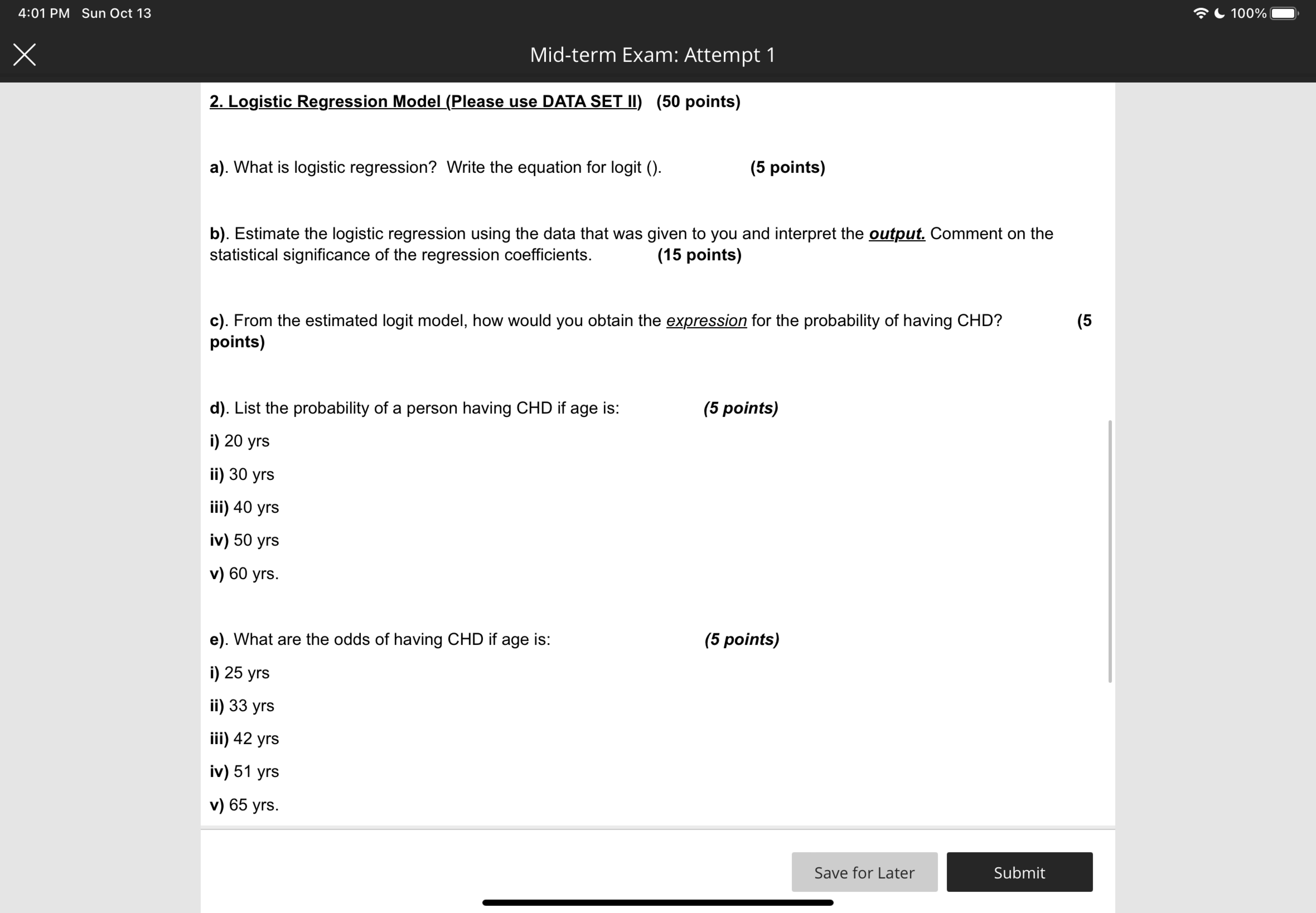 Solved a). ﻿What is logistic regression? Write the equation | Chegg.com