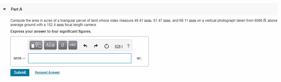 Solved Part A Compute the area in acres of a triangular | Chegg.com