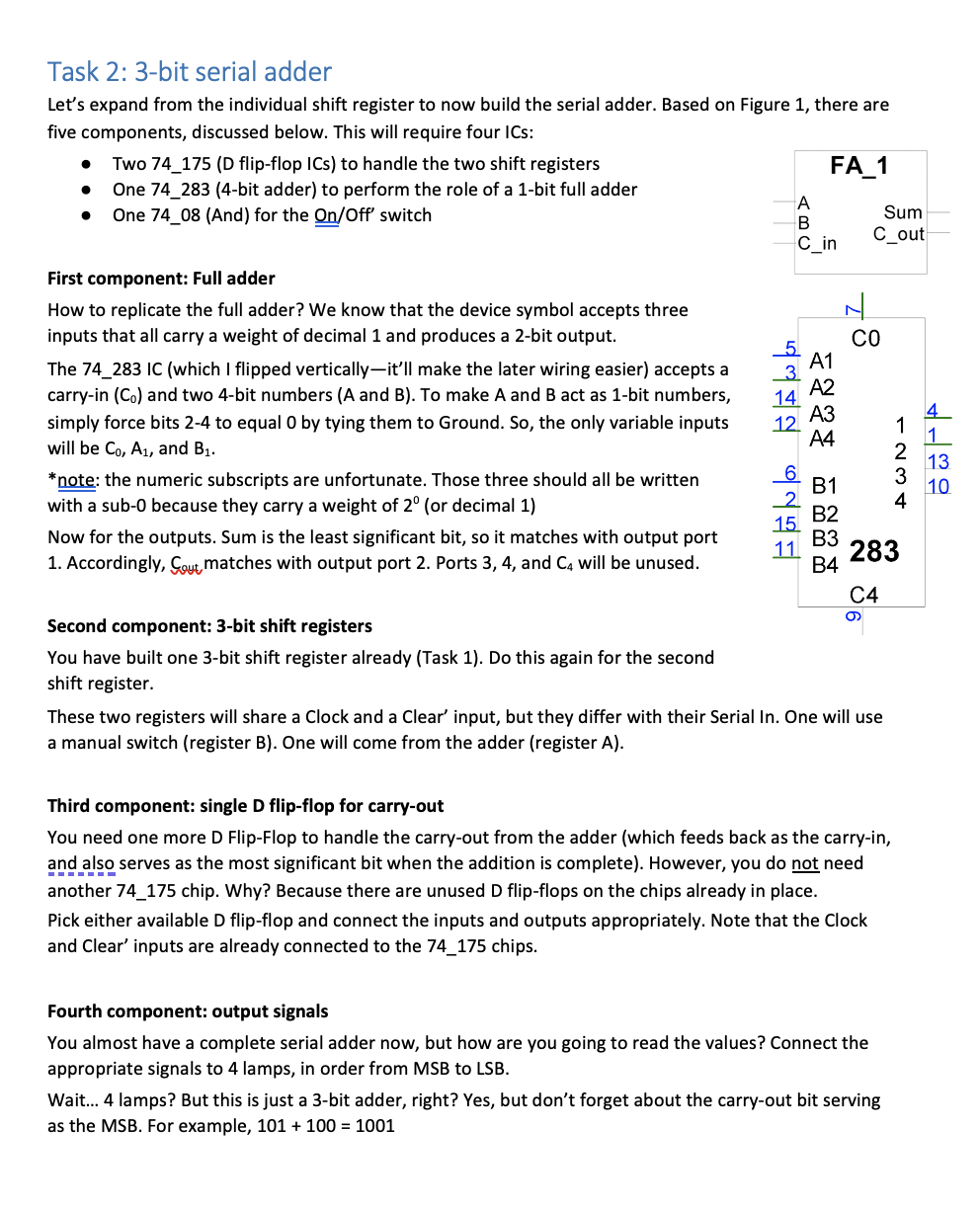 Task 2: 3-bit serial adder Let's expand from the | Chegg.com