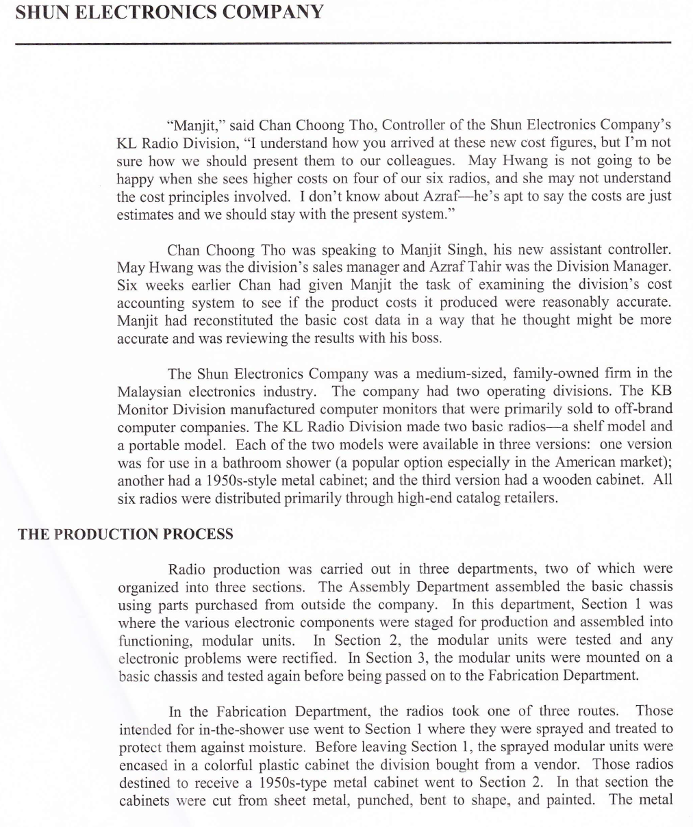 Solved Case: Shun Electronics Company CASE OBJECTIVES: This | Chegg.com