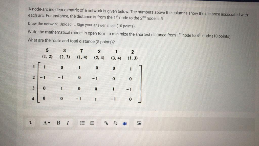 A node-arc incidence matrix of a network is given | Chegg.com
