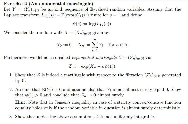 Solved Exercise 2 (An exponential martingale) Let Y = | Chegg.com
