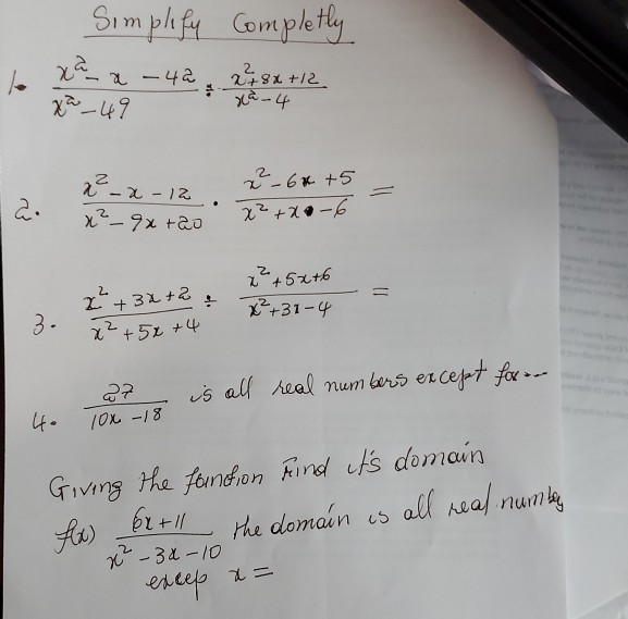 Solved Simplefy Completly e xa a -42 2 7 8x +12 x2_49 ! -4 x | Chegg.com