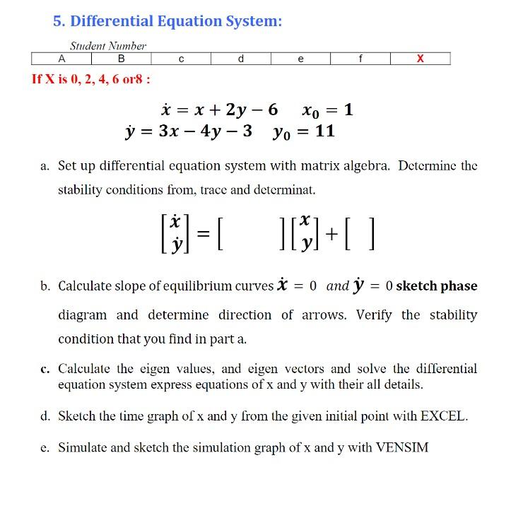 5. Differential Equation System: Student Number A B d | Chegg.com