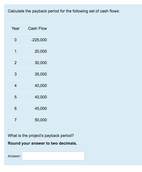 Solved Calculate the payback period for the following set of | Chegg.com