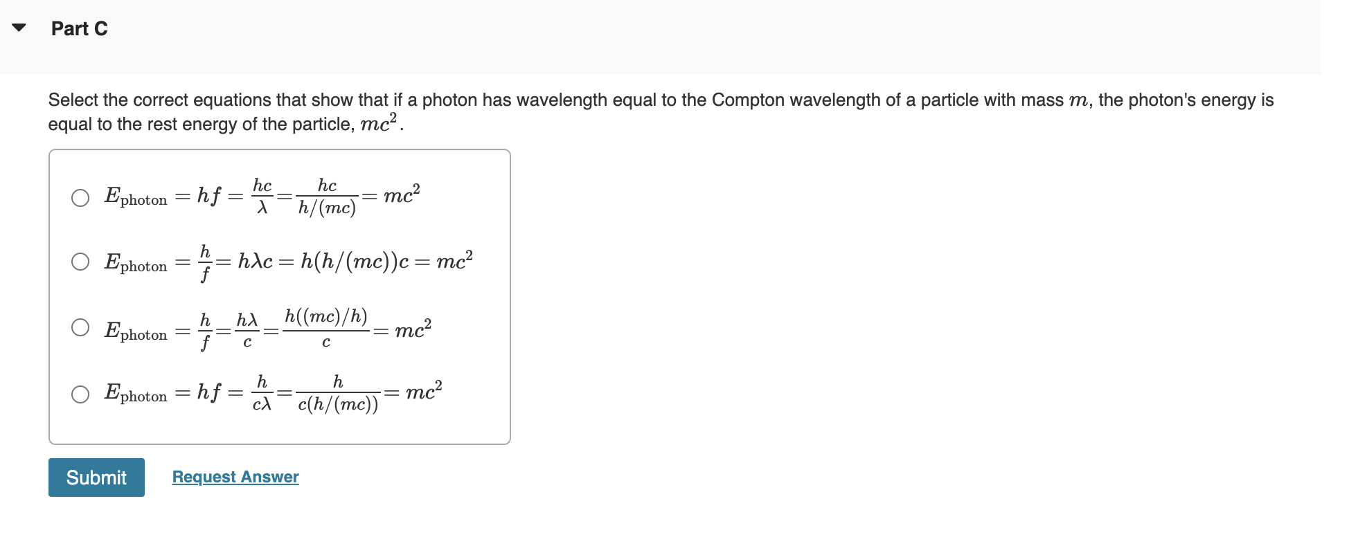 Solved The quantity h/mc, which has the dimensions of | Chegg.com