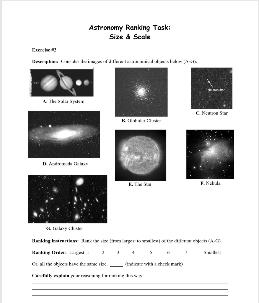Solved Astronomy Ranking Task: Size & Scale Exercise #2 | Chegg.com