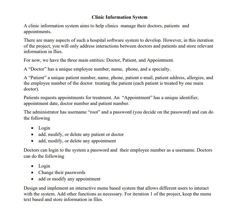 Solved Clinic Information System A clinic information system | Chegg.com