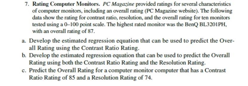 Solved 7. Rating Computer Monitors. PC Magazine provided | Chegg.com