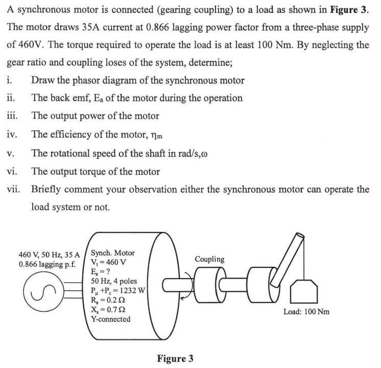Solved A synchronous motor is connected (gearing coupling) | Chegg.com
