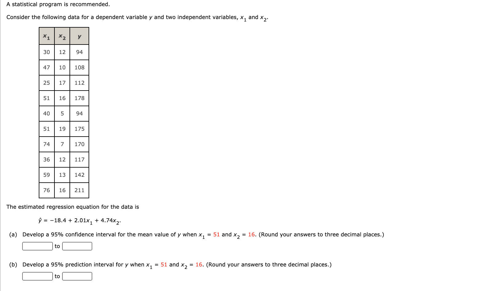 Solved A statistical program is recommended. Consider the | Chegg.com