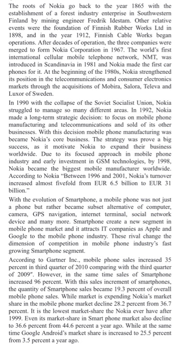 Solved Im doing a case study about nokia and i have these | Chegg.com