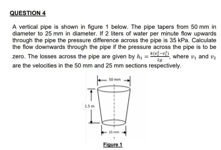 Solved QUESTION 4 A vertical pipe is shown in figure 1 | Chegg.com