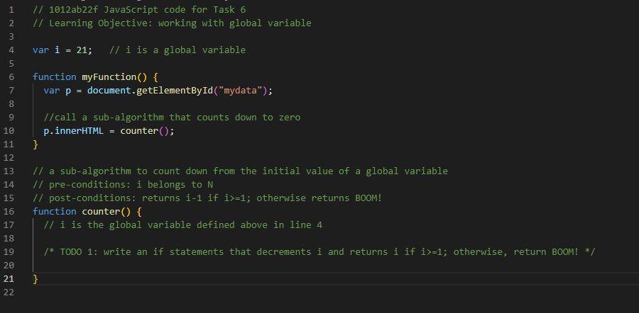 Solved In task6.js, declare a global variable. A global | Chegg.com