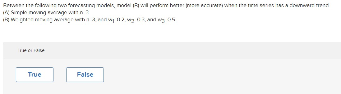 Solved Between the following two forecasting models, model | Chegg.com