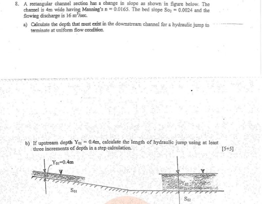 Solved 8. A rectangular channel section has a change in | Chegg.com