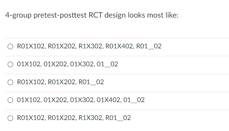 Solved 4-group pretest-posttest RCT design looks most like: | Chegg.com