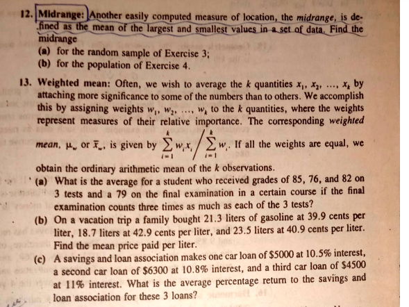 Solved 12. Midrange: Another easily computed measure of | Chegg.com