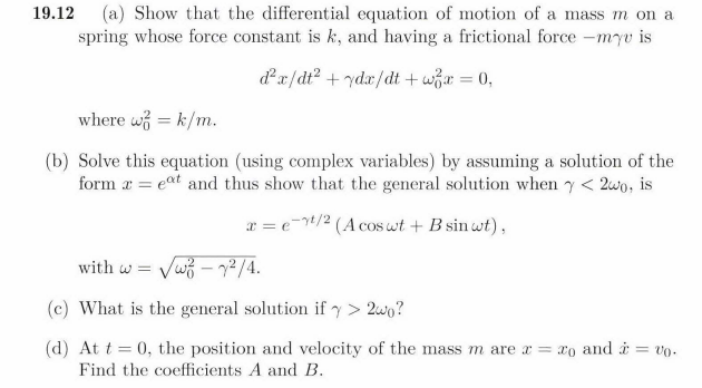 Solved 19.12 (a) Show that the differential equation of | Chegg.com