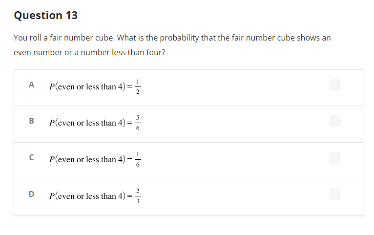 Solved You roll a fair number cube. What is the probability | Chegg.com
